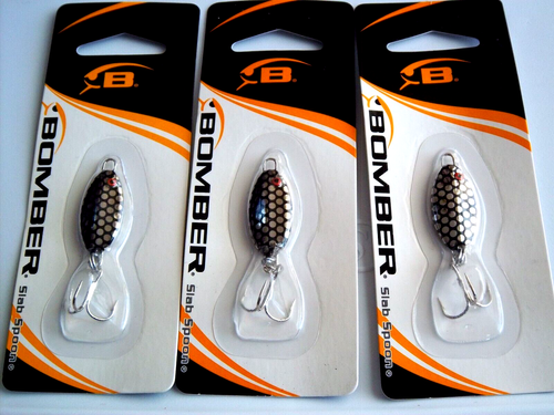 (LOT OF 3)-Bomber 1/4 Oz Slab Spoons B8591 IN THE COLOR CHROME BLACK ...