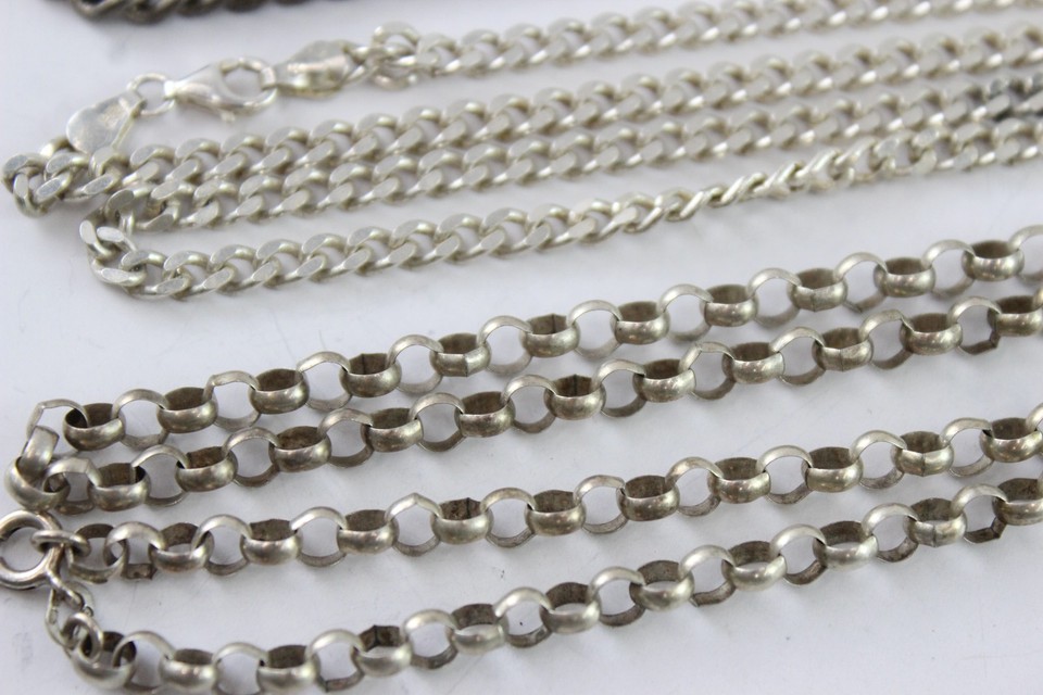 Sterling Silver Chain Necklaces Curb Flat Curb Rolo Link x 3 (67g ...