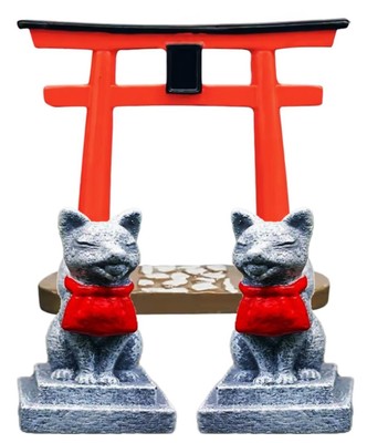S.fields Inc. Inari Fox Statues Set with Torii Shrine - Resin Ornaments ...