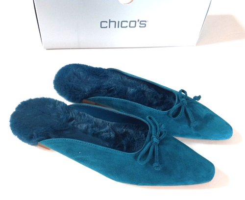 Chico's Striking Teal Faux Fur & Suede Penny Flats Size 9M New in Box ...
