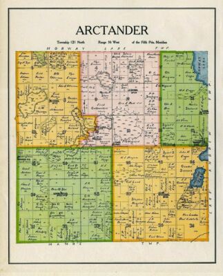 ARCTANDER TOWNSHIP of KANDIYOHI COUNTY MINNESOTA, RARE 1905 COLOR MAP ...