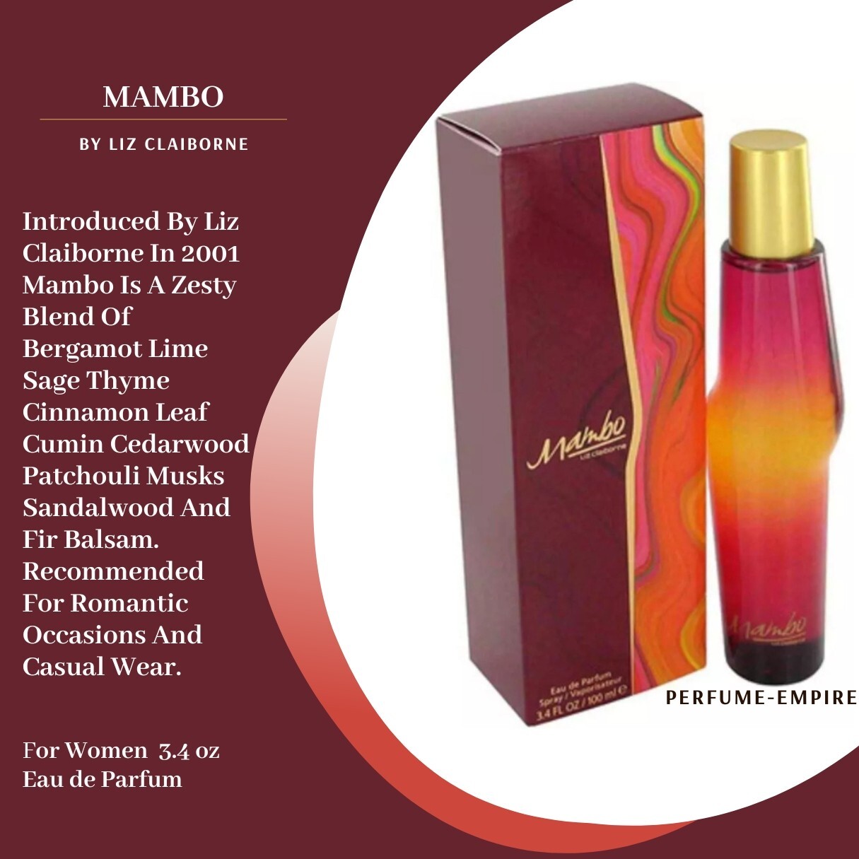 MAMBO by LIZ CLAIBORNE Perfume for Women 3.4 oz edp New in Retail Box ...