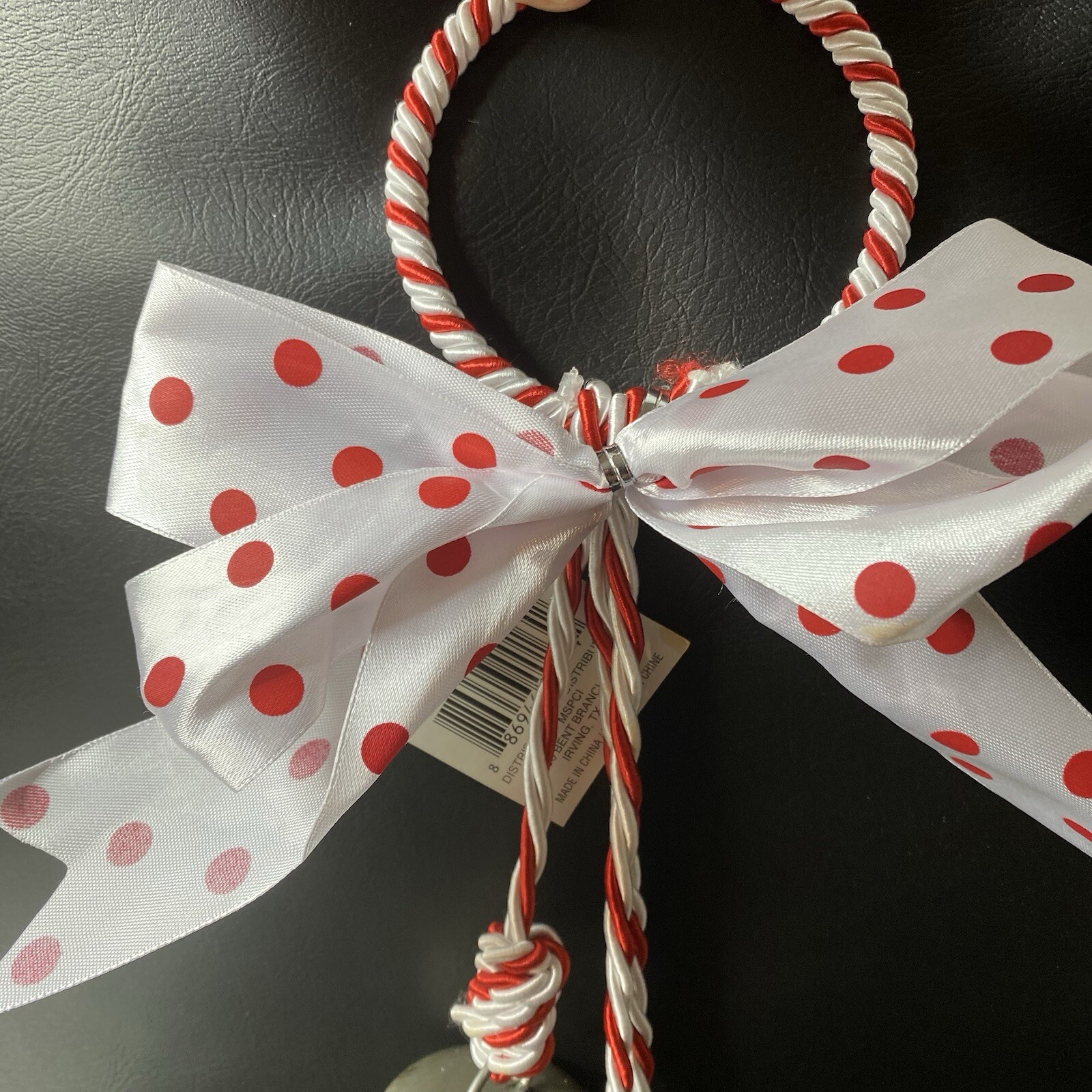 New Red Polka Dot Peppermint Lane Door Bell Decor w/ Hanging Cow Bells ...