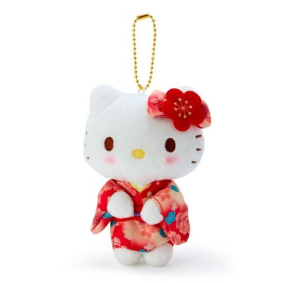 Hello Kitty Plush Mascot Keychain Kimono Gradation Sakura Red Sanrio ...
