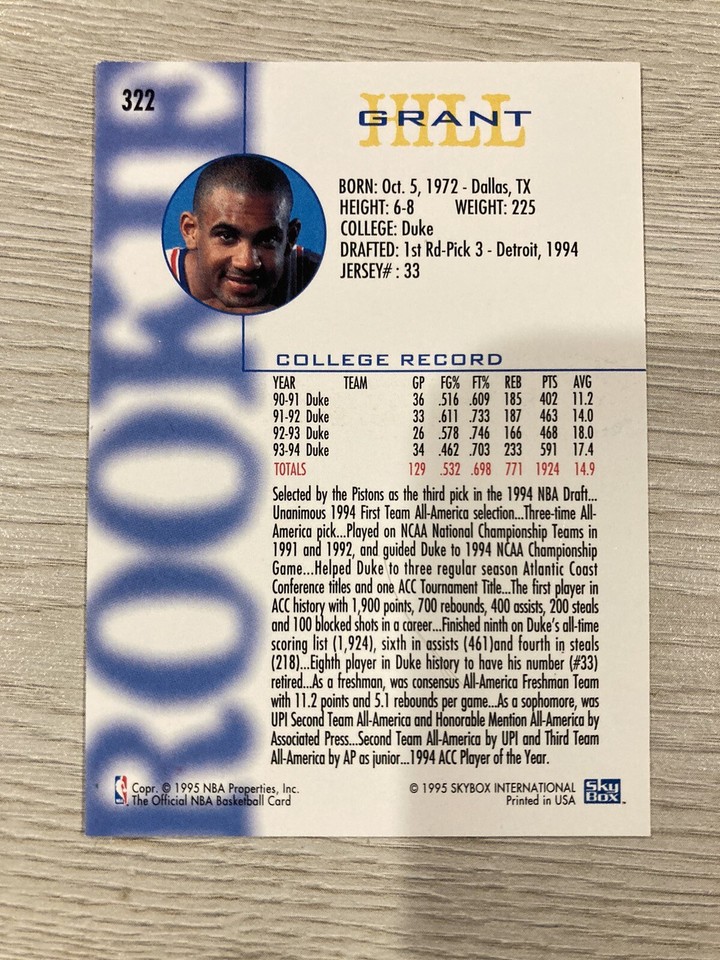 1994-95 NBA Hoops - #322 Grant Hill Rookie Card | eBay