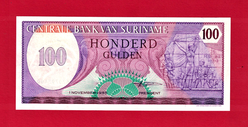 RARE 100 Honderd Gulden Guilder (Nov. 01 1985) SURINAME UNC Banknote ...