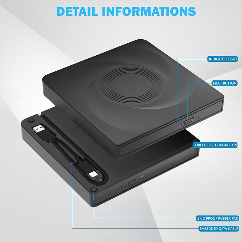 External Blu ray Drive, Portable 3D Bluray Optical Drive, CD DVD Burner ...