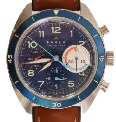 Farer Cresta Mechanical Chronograph Stainless Steel Watch – Blue Dial ...