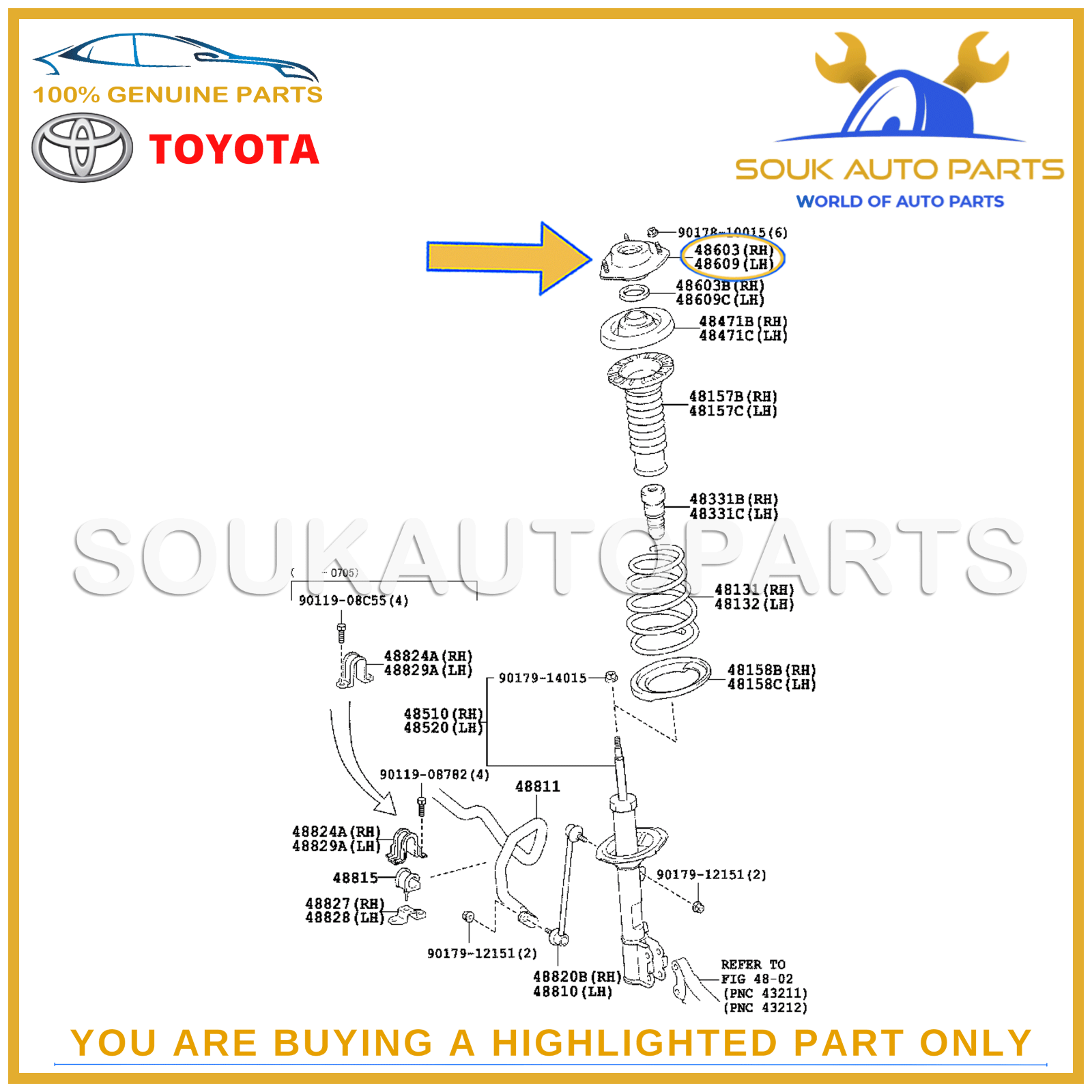 48609-48020 Genuine Toyota SUPPORT SUB-ASSY, FRONT SUSPENSION, RH/LH ...