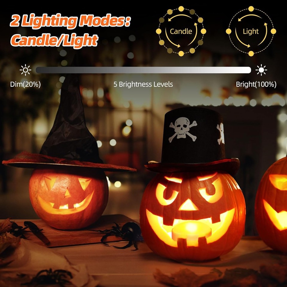 Halloween LED Pumpkin Lights, Blinking Battery Operated Lights 4 PACK ...