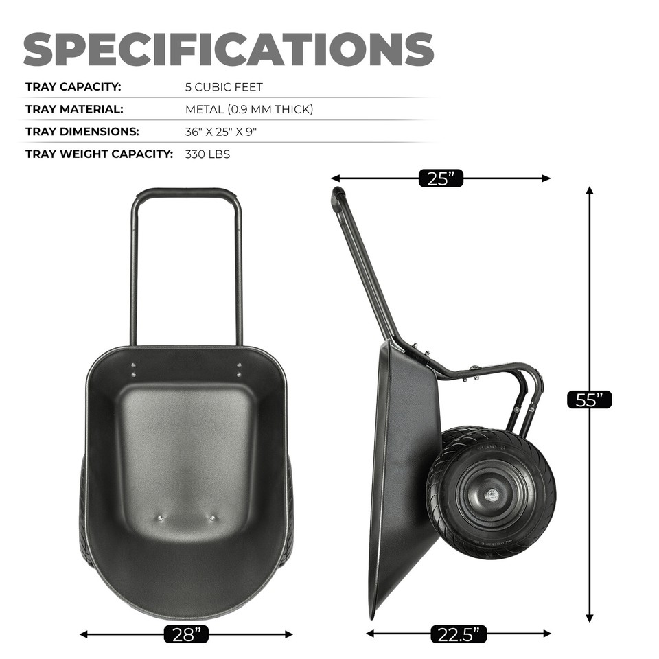 XtremepowerUS 2 Wheel Wheelbarrow 330 Pounds Capacity Yard Cart Padded ...