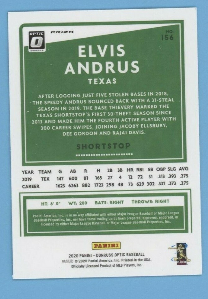 Elvis Andrus 2020 Donruss Optic RED WAVE PRIZM PARALLEL Card #156 ...