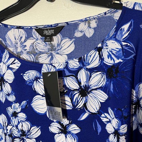 NWT Slim Factor Investments Blue Floral Ruffle Sleeve Top 3X Blouse | eBay