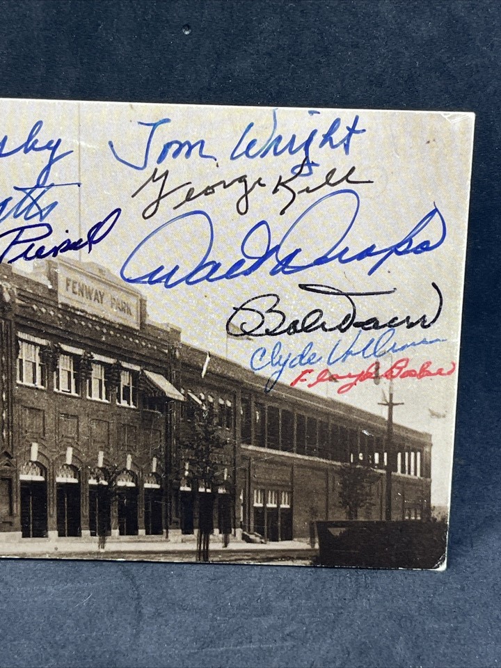 Boston Red Sox Baseball Vintage Postcard Fenway Park With 11 Signatures ...