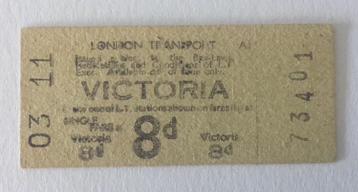 Old Vintage LONDON UNDERGROUND Tube Ticket VICTORIA 1950s 8d Pre ...