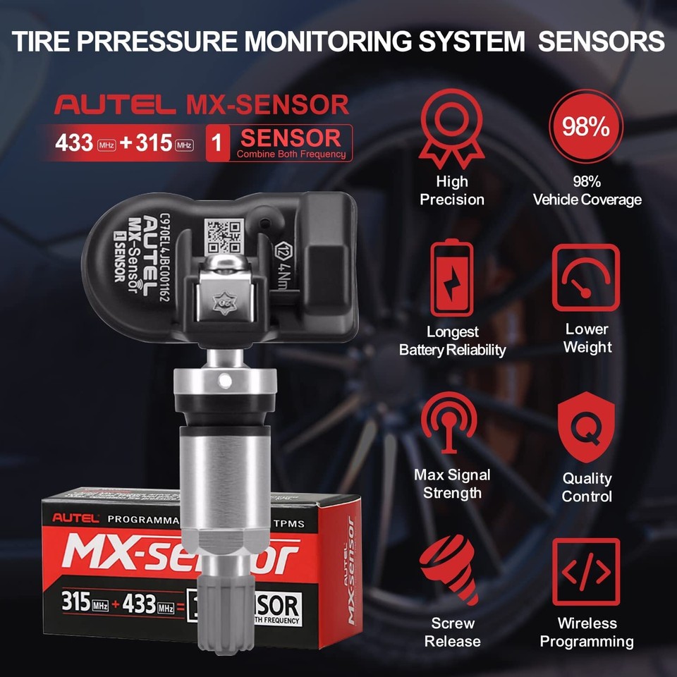 Autel TPMS MX-Sensor 315MHz & 433MHz 2 in 1 Auto Tire Pressure Sensor ...