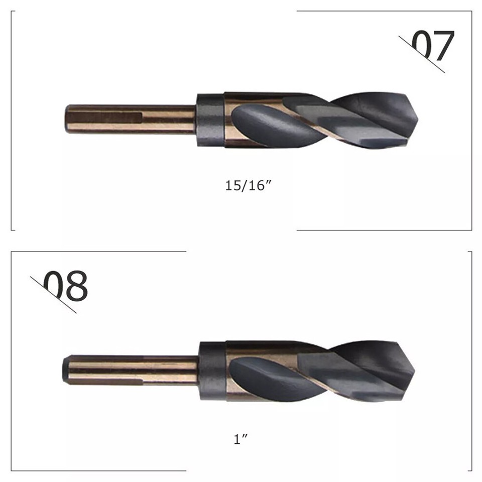 8-Piece Premium 1/2” Reduced Shank Silver and Deming Large Drill Bit ...