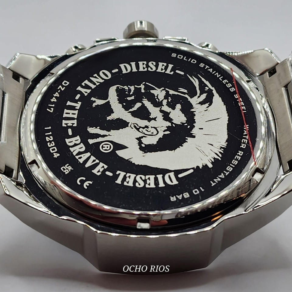 DIESEL MEGA CHIEF MEN'S WATCH SILVER TONE STAINLESS CHRONOGRAPH BLUE ...