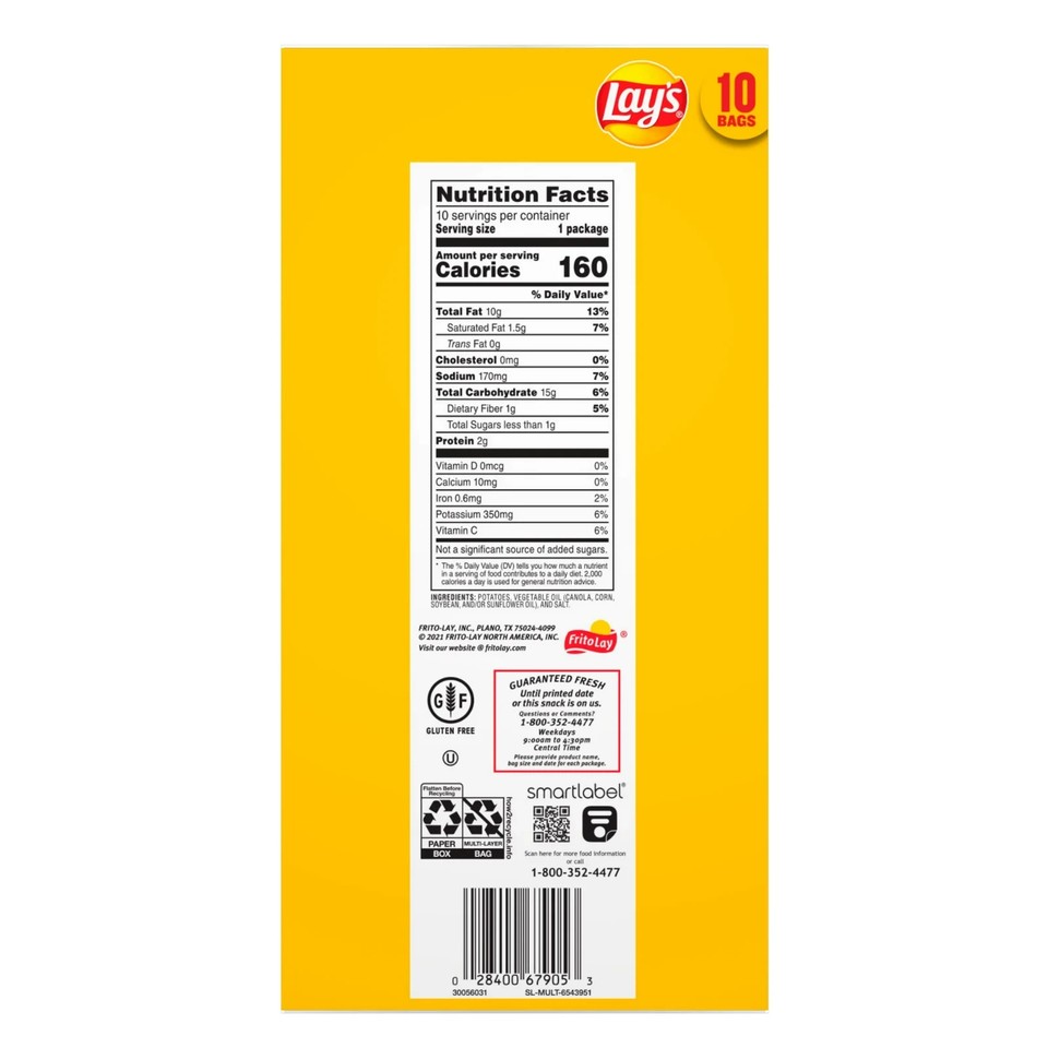 Lay's Classic Potato Snack Chips, 1 oz Bags, 10 Count Multipack | eBay