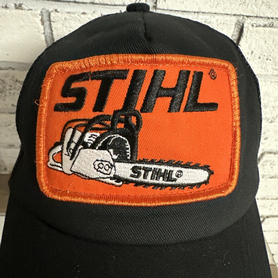 Stihl Outfitters Apparel Chainsaw Black Snapback Hat Trucker Cap Orange Patch | eBay