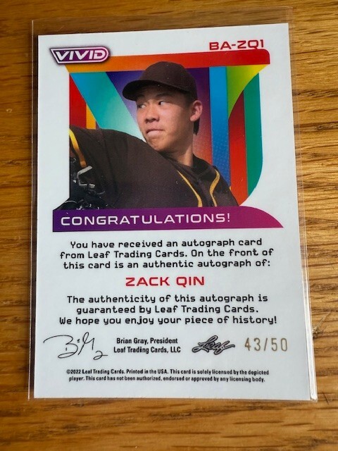 2022 Leaf Vivid Yellow Zack Qin Auto 43/50 Padres | eBay