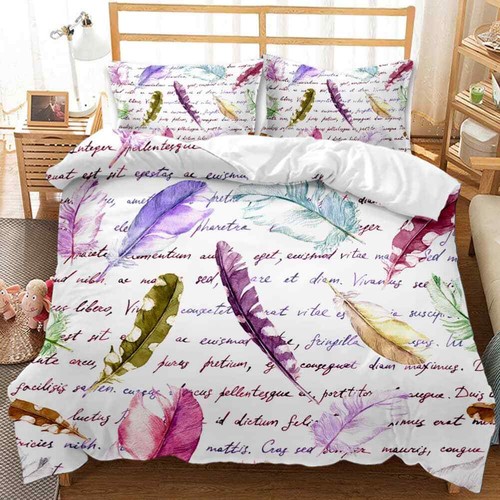 Wonderful Feathers And Letters 3D Quilt Duvet Doona Cover Set Pillow ...