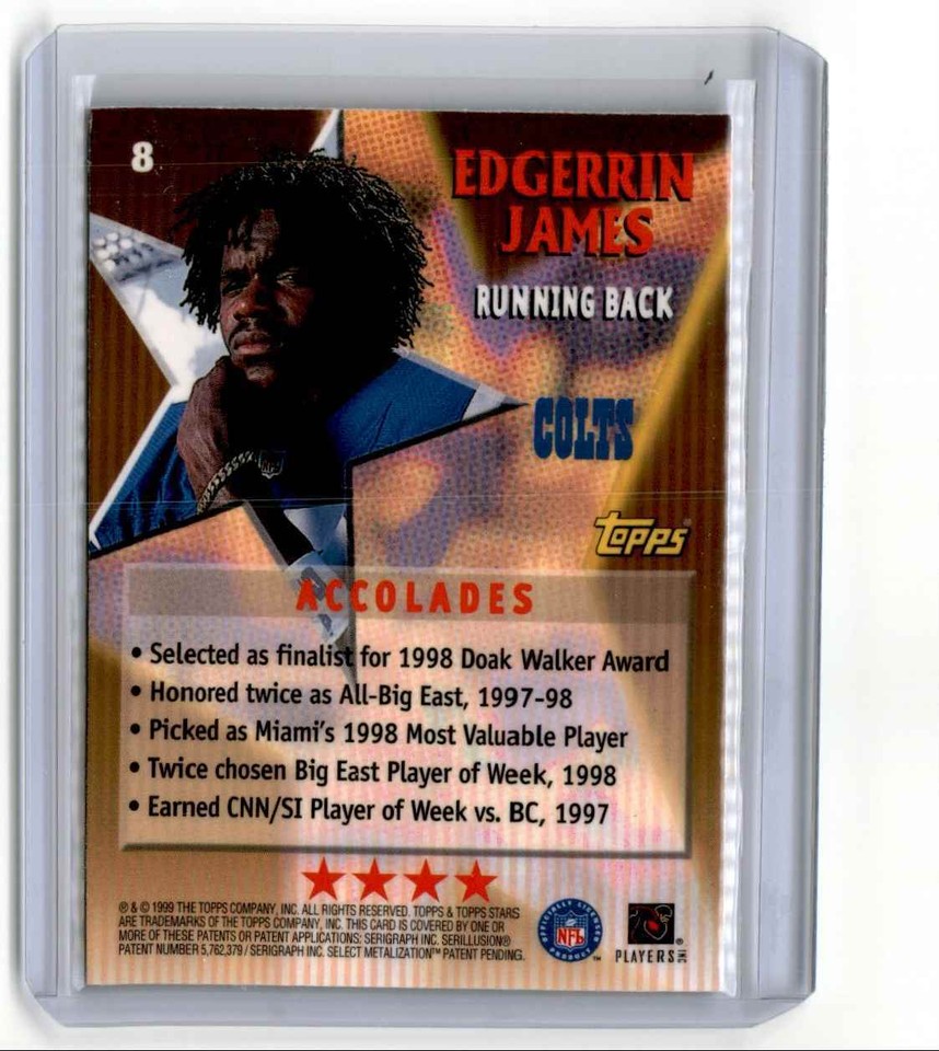 1999 Topps Stars 4 Star Card Edgerrin James RC Indianapolis Colts #8 | eBay