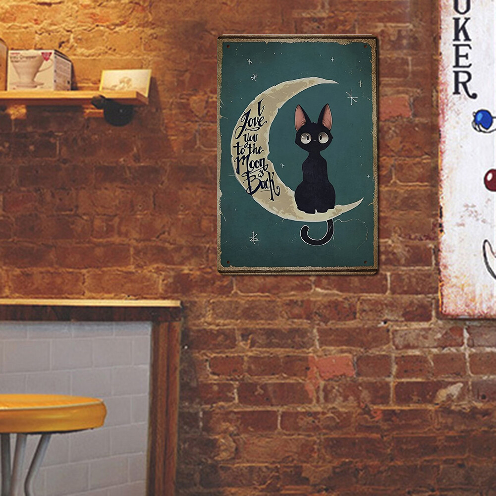 Moon Black Cat Plate Vintage Metal Tin Sign Plaque for Bar Pub (20x30cm ...
