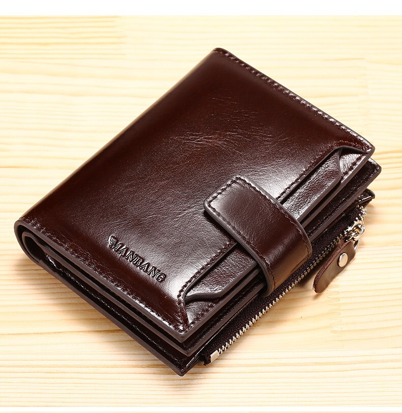 MANBANG Genuine Leather Men Wallets Fashion Trifold Wallet Zip Coin ...