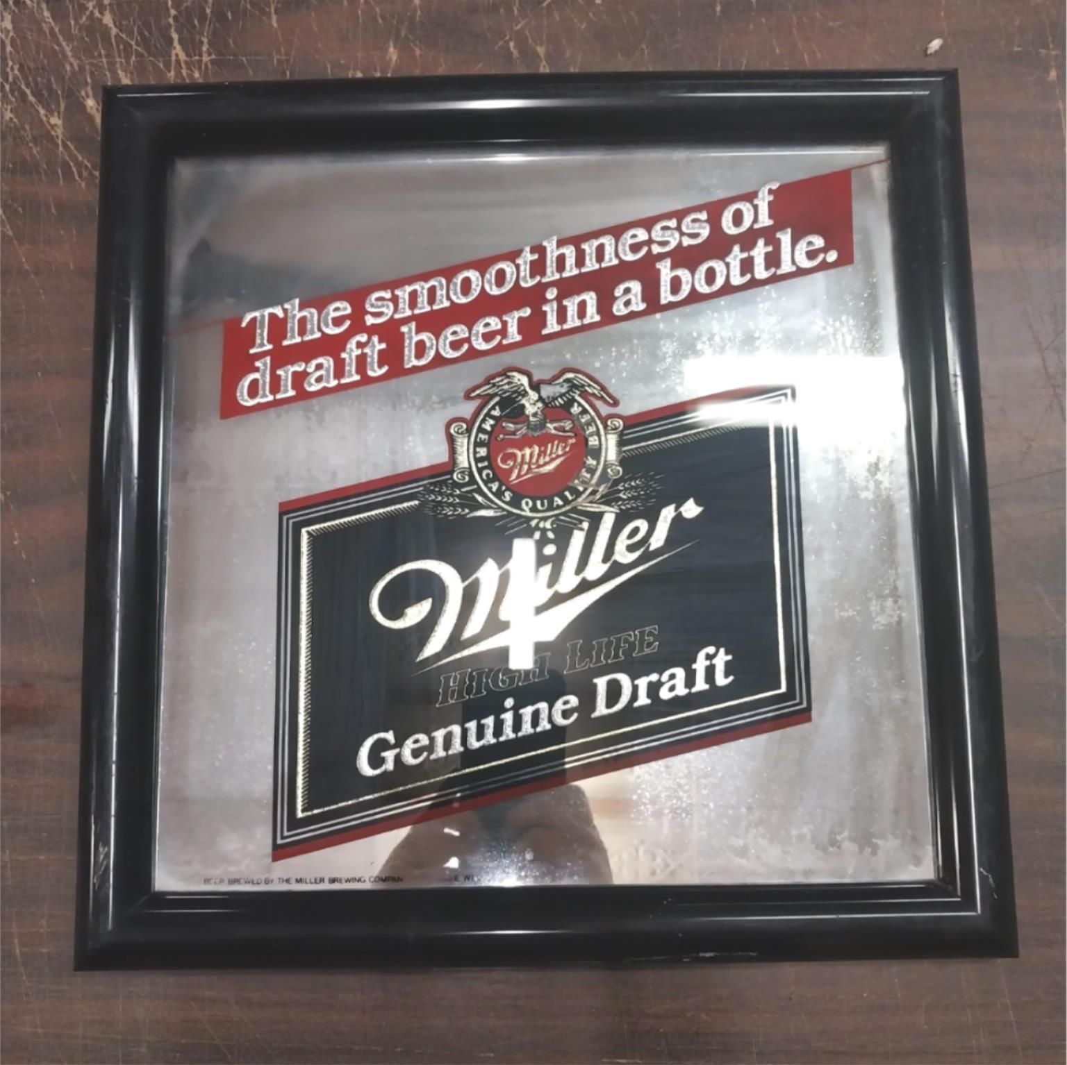 vintage miller high life genuine draft mirror wall sign man cave garage ...