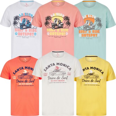 Mens Sth Shore Crew Neck Short Sleeve 100% Cotton T-Shirt Printed ...