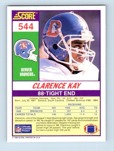 1990 Score Clarence Kay Denver Broncos #544 | eBay