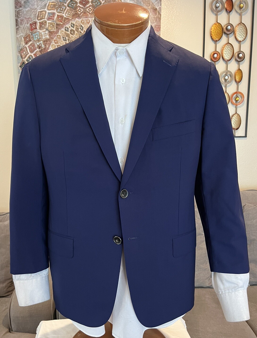 Hickey Freeman Custom Modern Mens Blue Traveler 2 Btn… - Gem