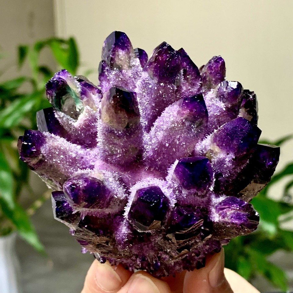 406G Newly discovered purple phantom crystal quartz cluster mineral ...
