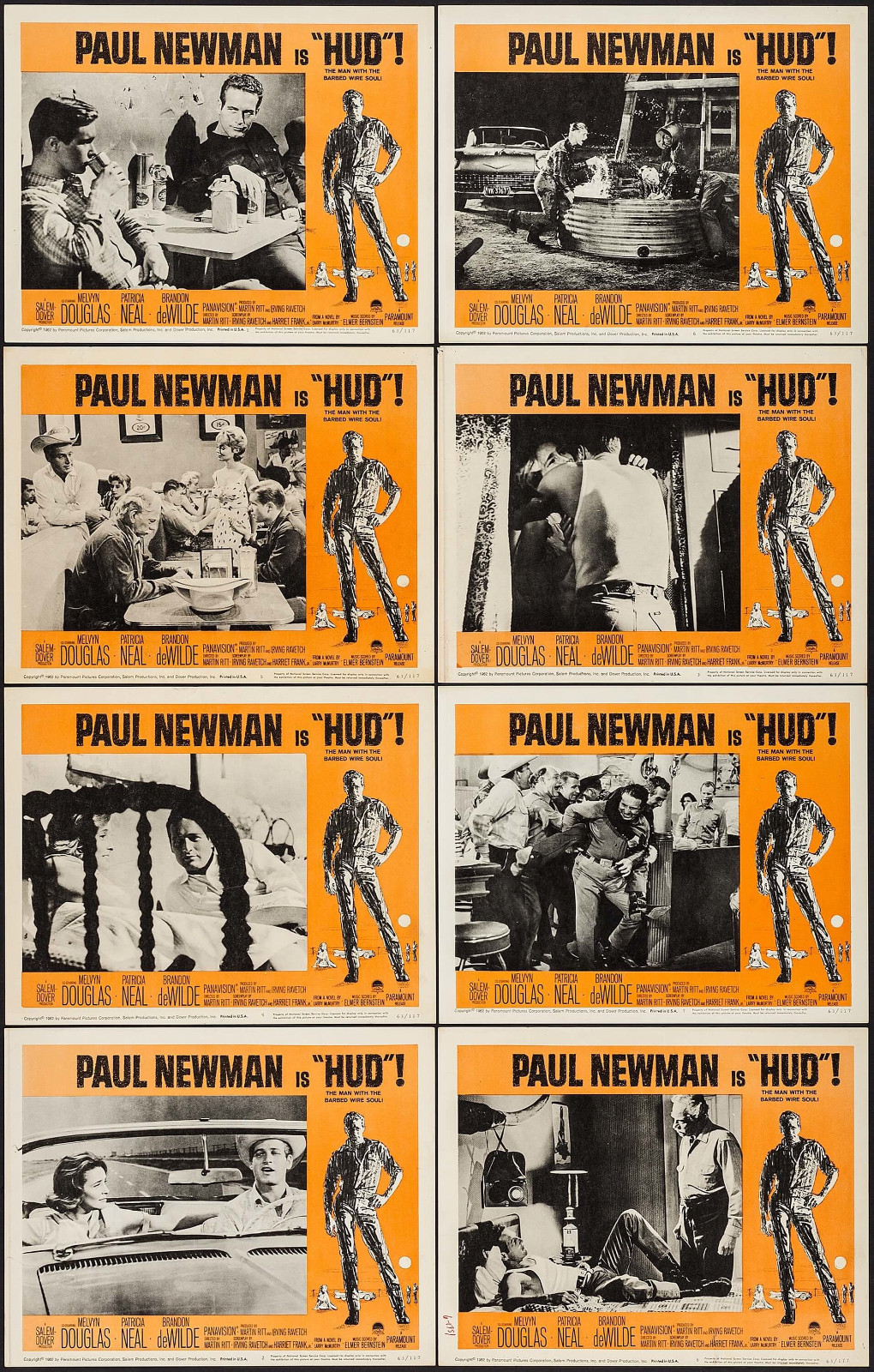 Movie Posters Hud Lobby Card set of 8 1963 11"x14" VF+ 8.5 Paul Newman ...