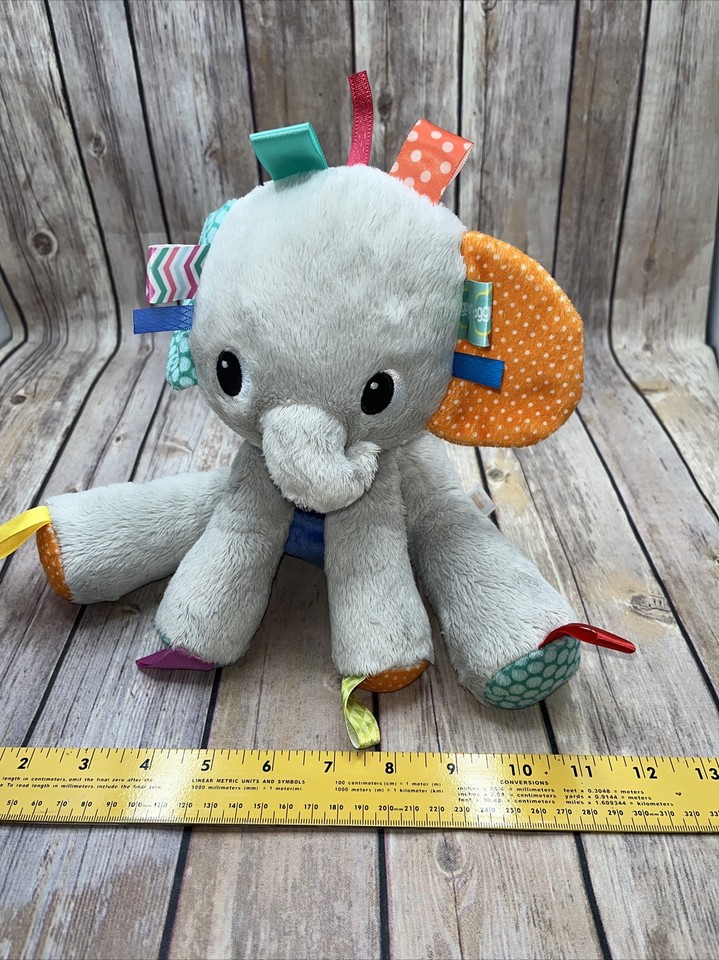 Taggies Elephant Plush Rattle 9" Bright Starts Gray Tags Stuffed Animal ...