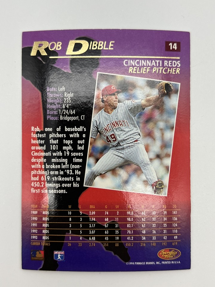 Rob Dibble #14 Lenticular - Pinnacle Baseball Card - 1994 Sportflics 2000 - NM | eBay