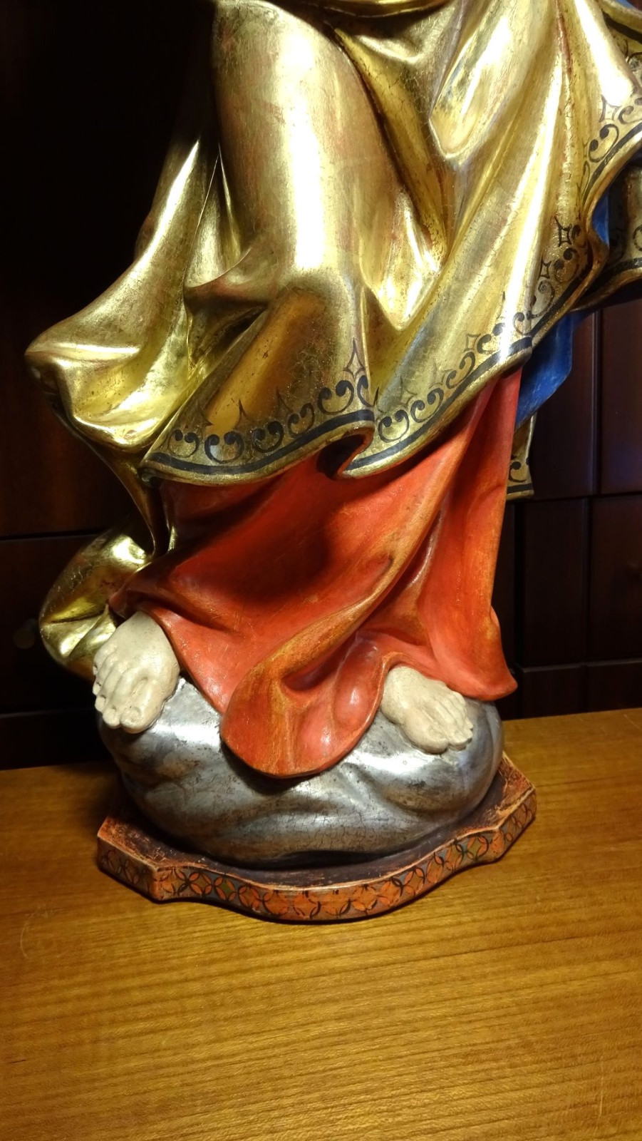 ANTIQUE 29" HAND CARVED WOOD VIRGIN MARY OUR LADY JESUS STATUE FIGURE ...
