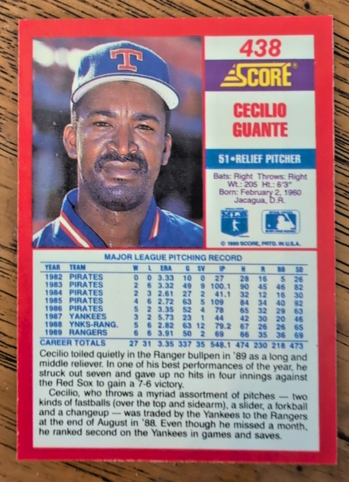 CECILIO GUANTE Texas Rangers 1990 Score Baseball Card #438 Mint | eBay