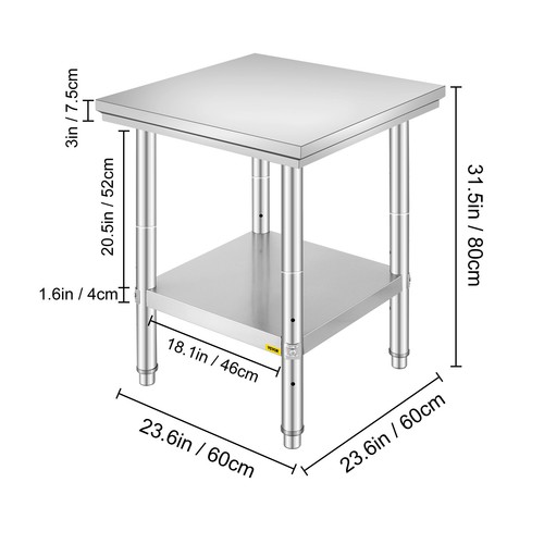 24" x 24" Stainless Steel Kitchen Work Table Commercial Kitchen ...