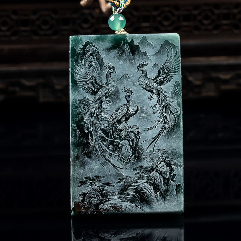 Natural Grade A Jadeite Jade Shadow Carving Phoenix Pendant With ...