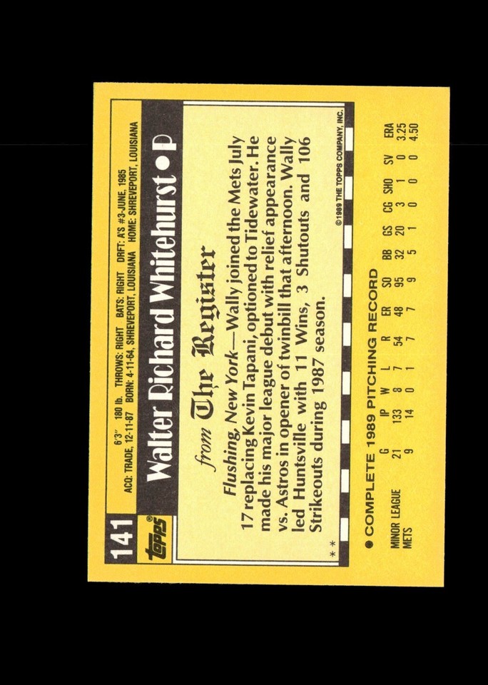 Wally Whitehurst - 1990 Topps Major League Debut Card #141 - New York ...