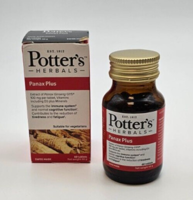 Potter's Herbals Panax Plus 60 Tablets Panax Ginseng G115 100mg D3 ...