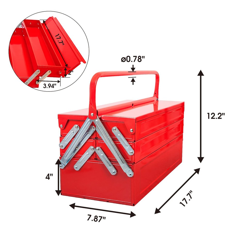 18" Metal Tool Box, Portable Steel Tool Cabinet with 5 Cantilever Tool ...