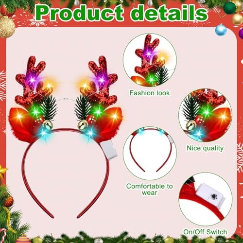 16 Pcs Christmas LED Headbands Xmas Tree Costume Headwear Reindeer ...