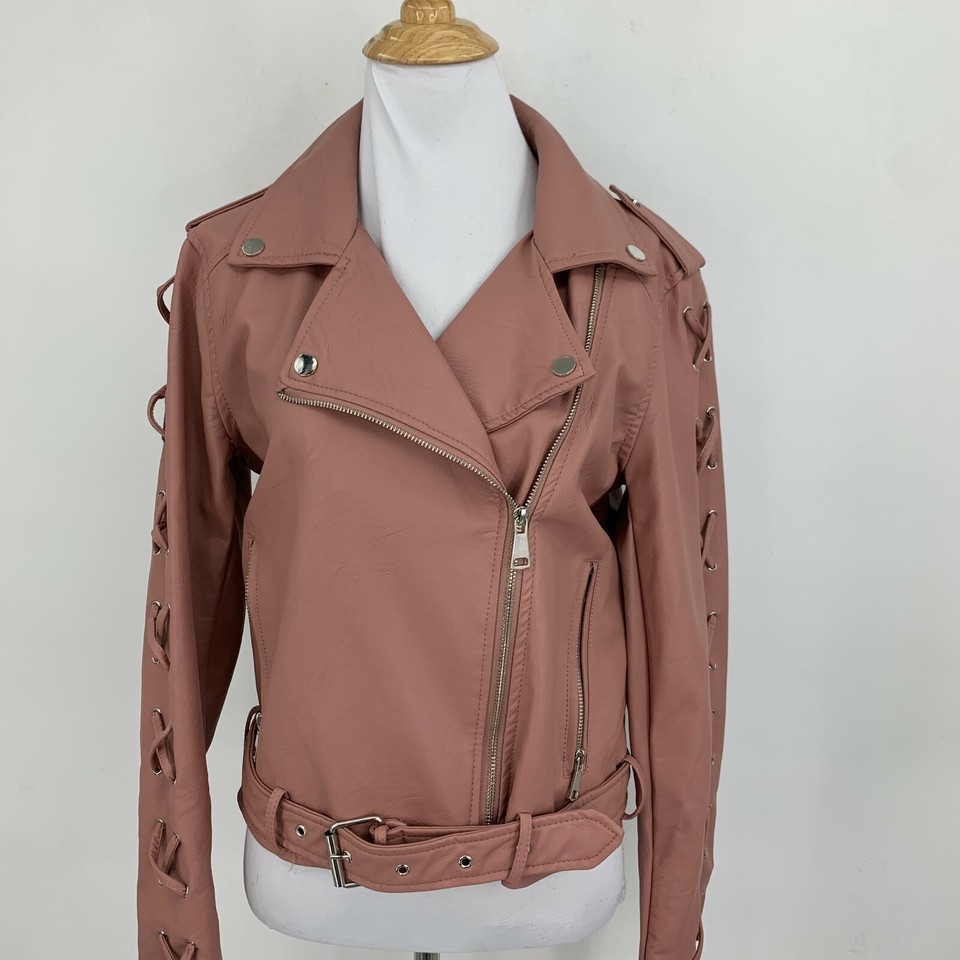 Miss Posh Faux Leather Moto Jacket Women's Size S Mauve Side Zip ...