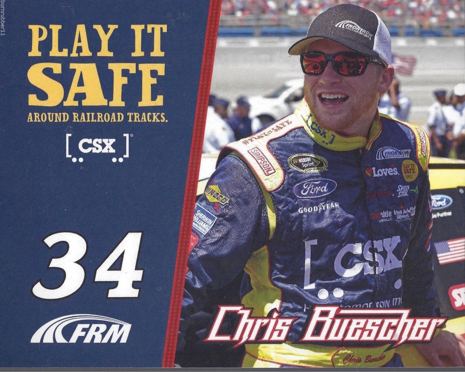 2016 CHRIS BUESCHER "CSX PLAY IT SAFE" #34 NASCAR SPRINT CUP POSTCARD ...