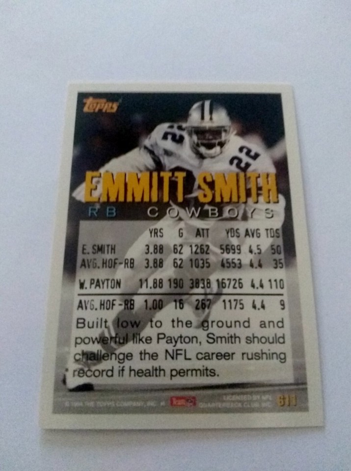 1994 Topps Football Emmitt Smith Measure of Greatness #611 HOF Set ...