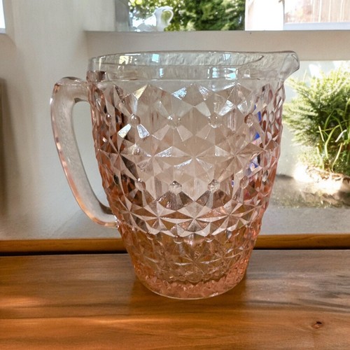 Jeannette Glass Holiday Buttons Bows Pink Large Water Juice Pitcher ...