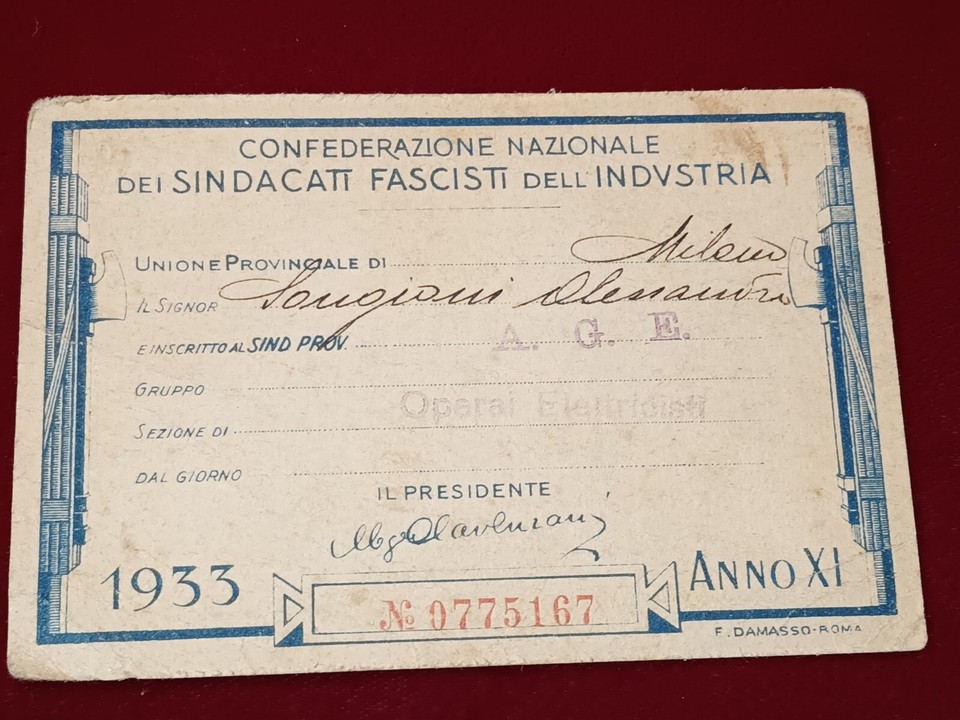 Original WWII Era ITALIAN FASCIST IDENTIFICATION CARD | eBay